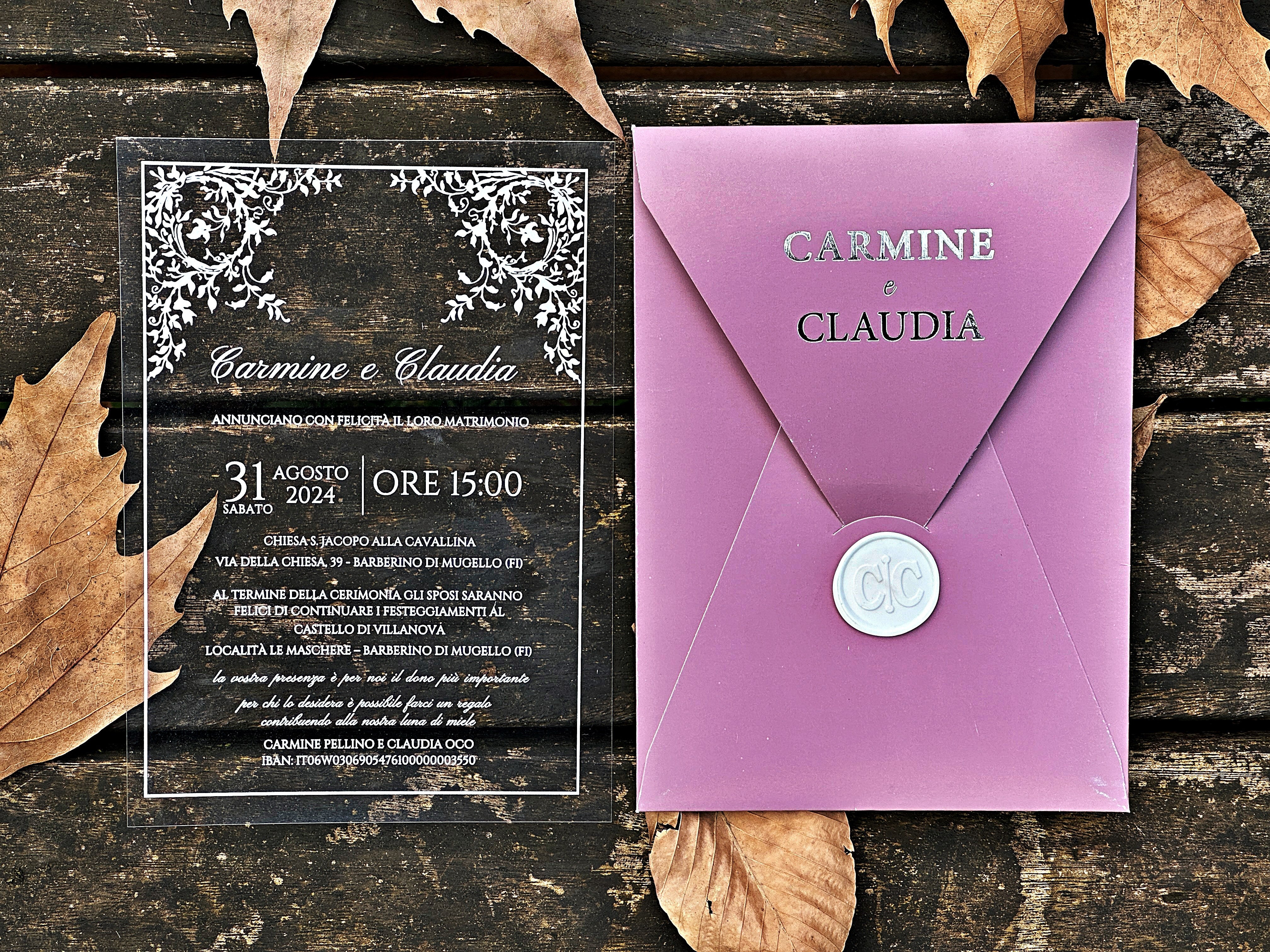 Clear Acrylic Wedding Invitation with Blush Envelope – LunaInvites